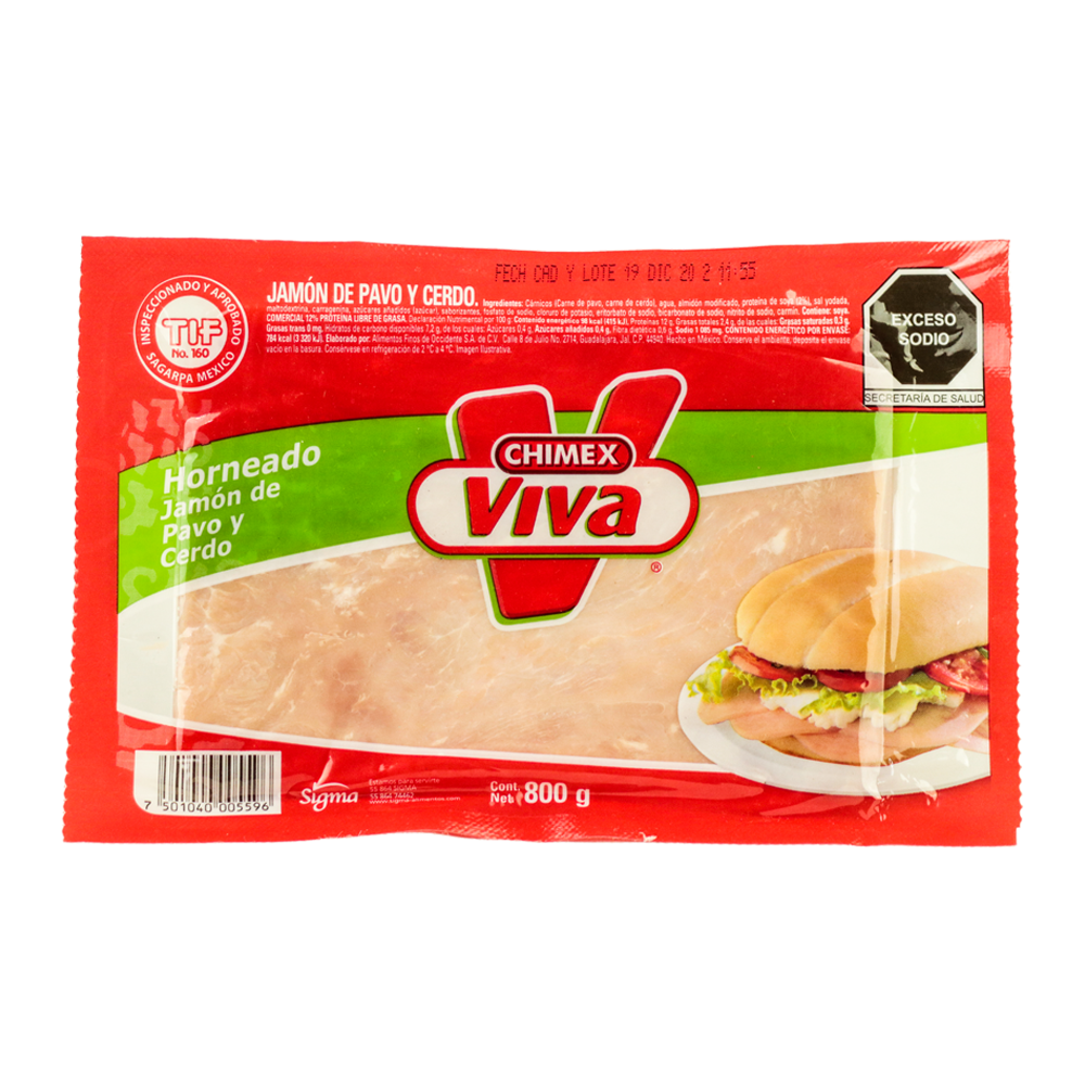 JAMON COCIDO VIVA -PAQUETE 800 GR-